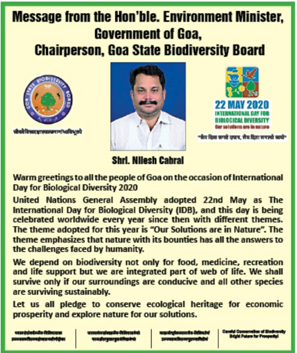 Message from Hon’ble. Environment Minister, Goa- Chairperson GSBB – Goa ...